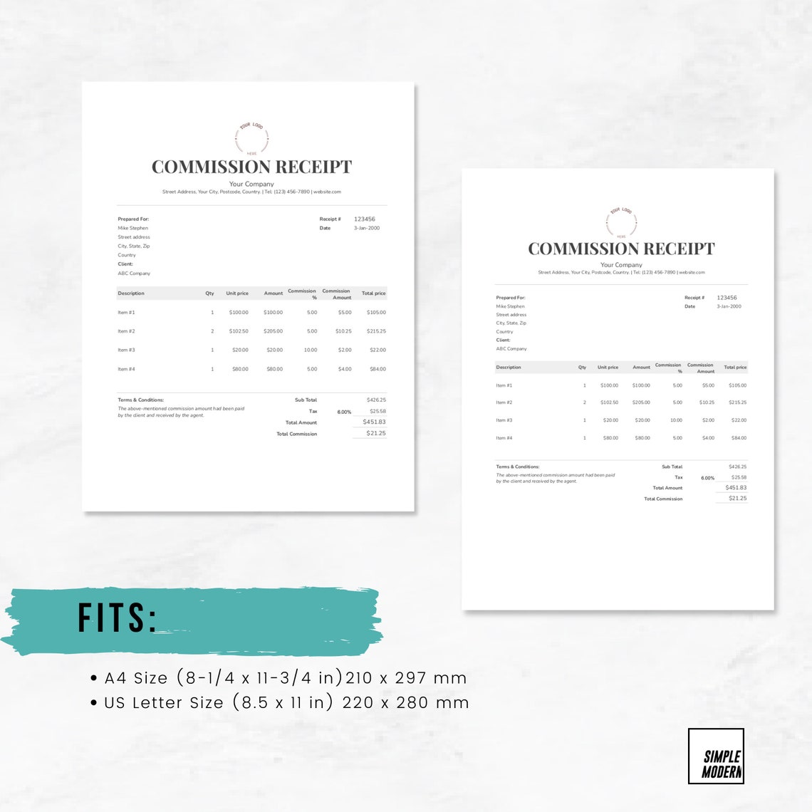 Commmission Receipt Template Download, A4, US Letter Size, Easy ...