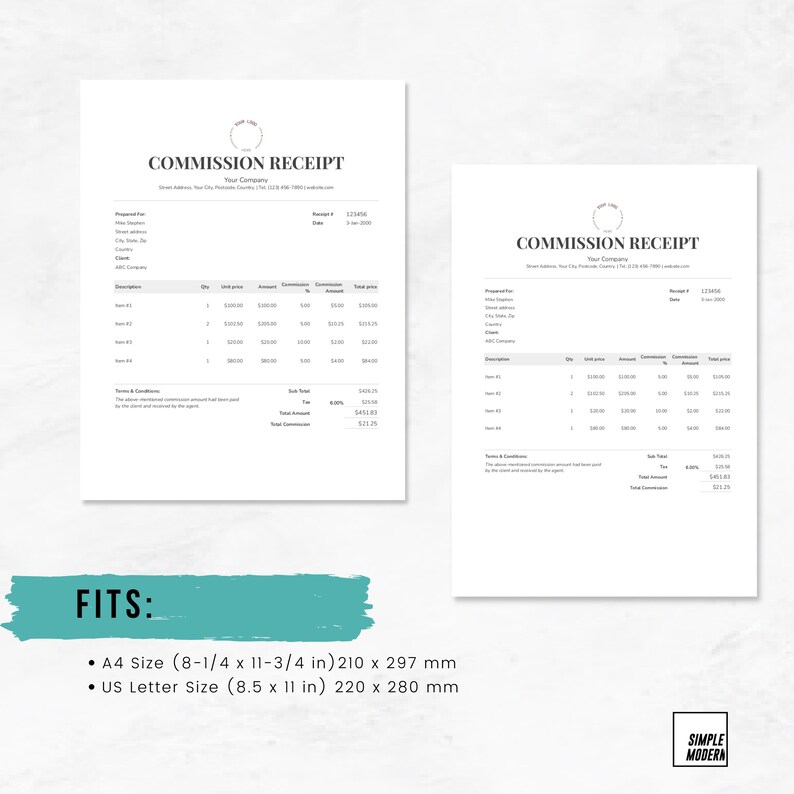 Commmission Receipt Template Download, A4, US Letter Size, Easy ...