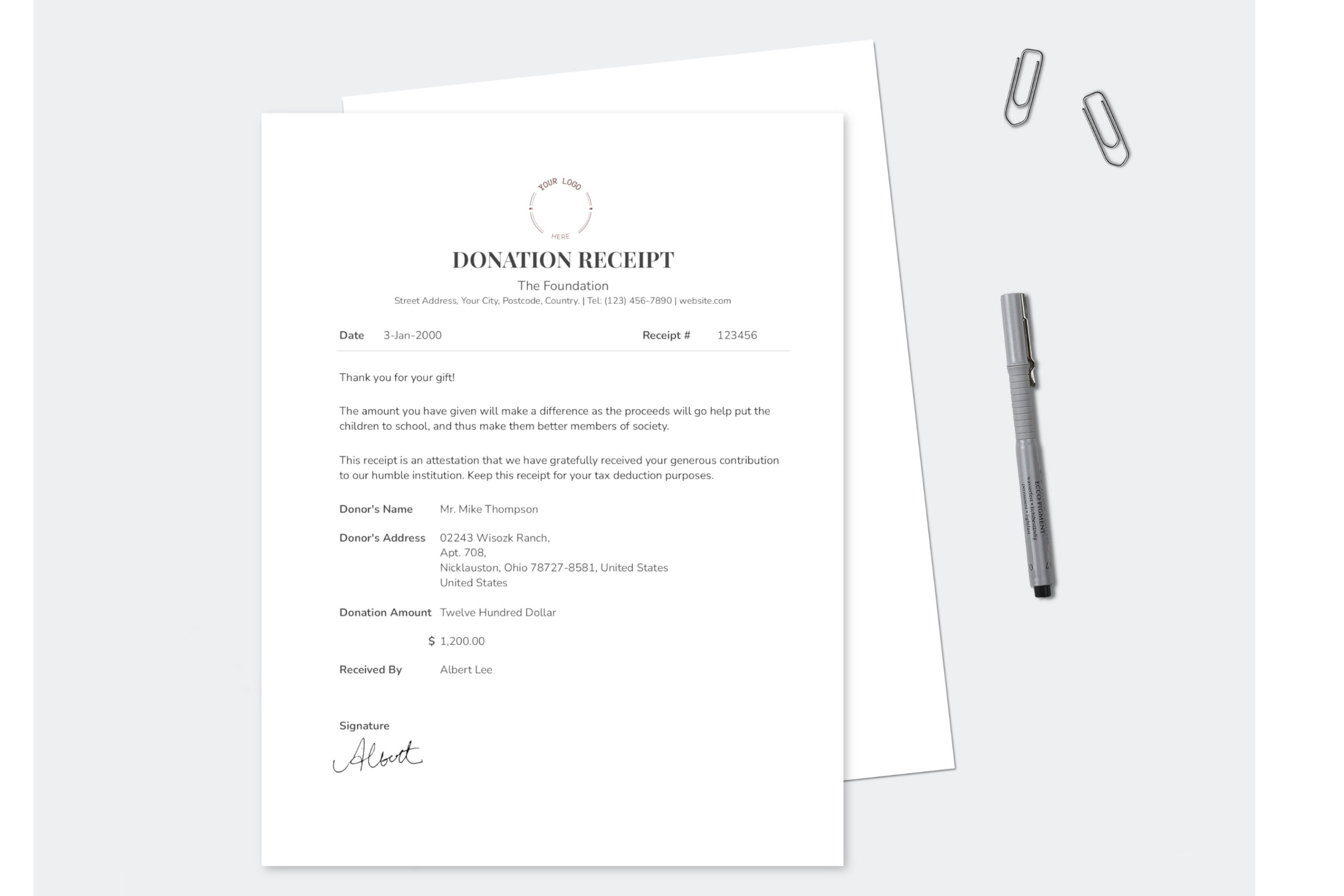 Donation Receipt Template Download, A4, US Letter Size, Easy Editable ...