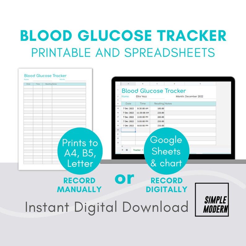Blood Glucose Tracker, Instant Digital Download Blood Sugar Log, Print ...