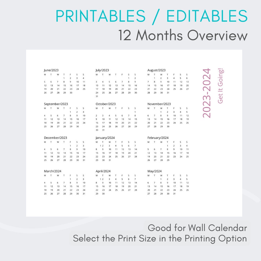 365 Day Planner Continuous Calendar, Simple Editable Printable Google ...