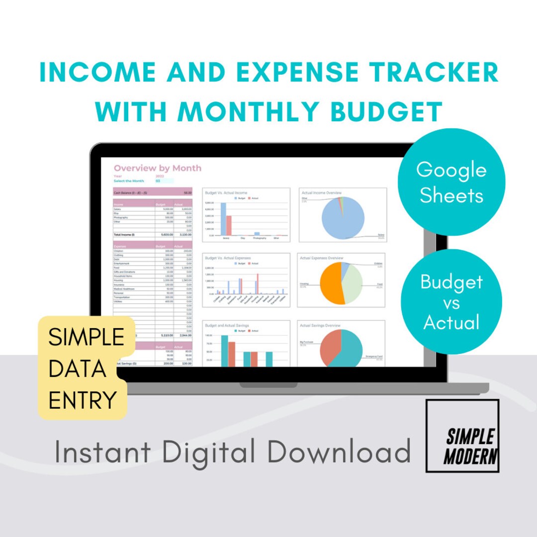 Income Expense Tracker With Monthly Google Sheets Budget Template ...