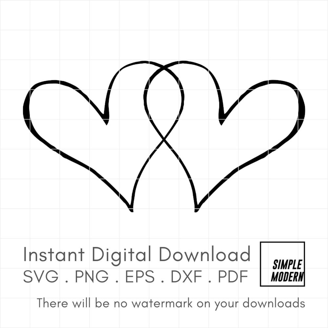 Interlocking Hearts SVG, Drawing of Two Intertwined Heart, Cute Artful ...