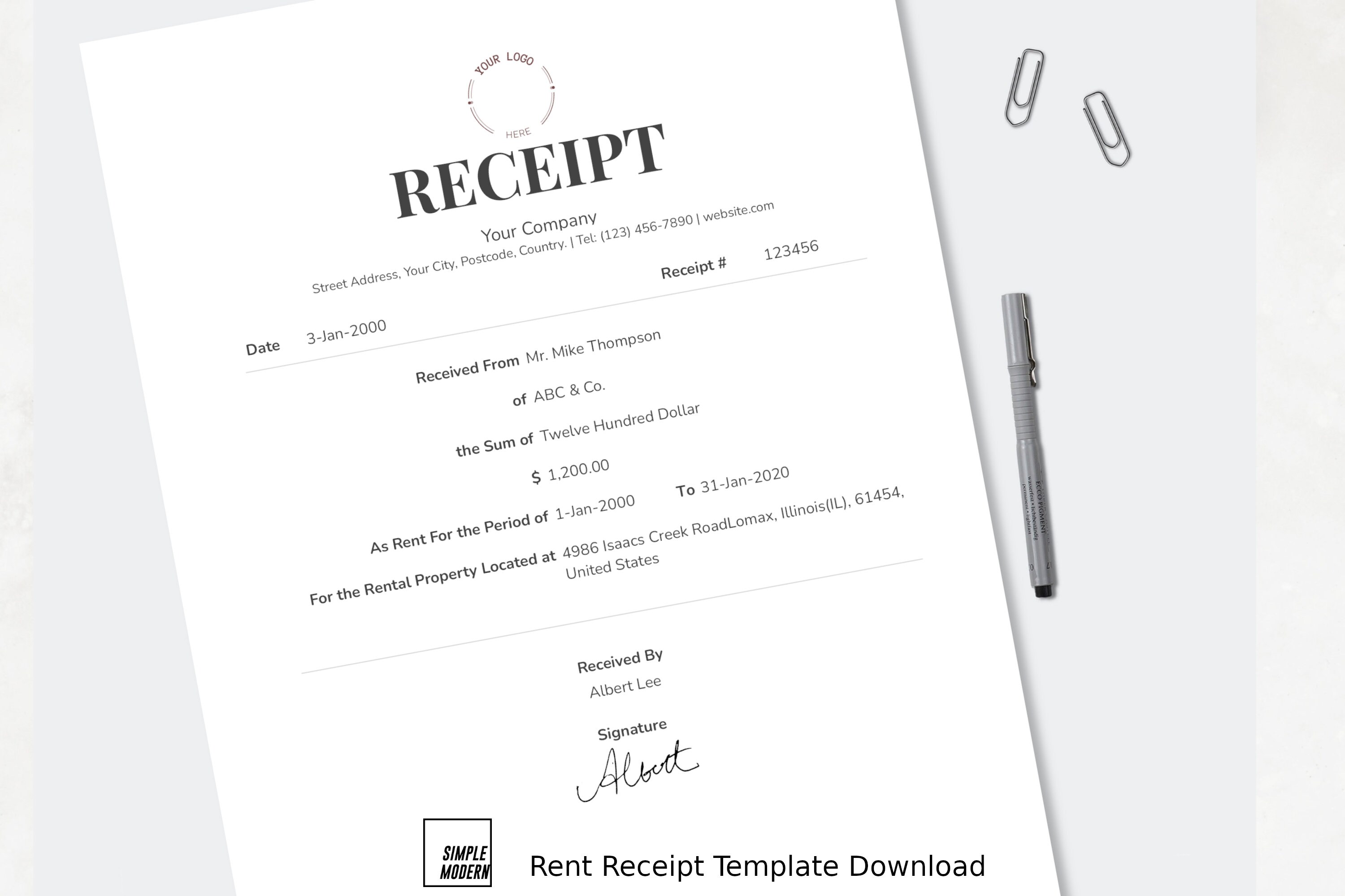 Rent Receipt Template Download, A4, US Letter Size, Easy Editable in ...