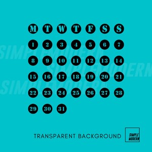Calendar Number SVG, Instant Download Dark Circle Number and Letter ...