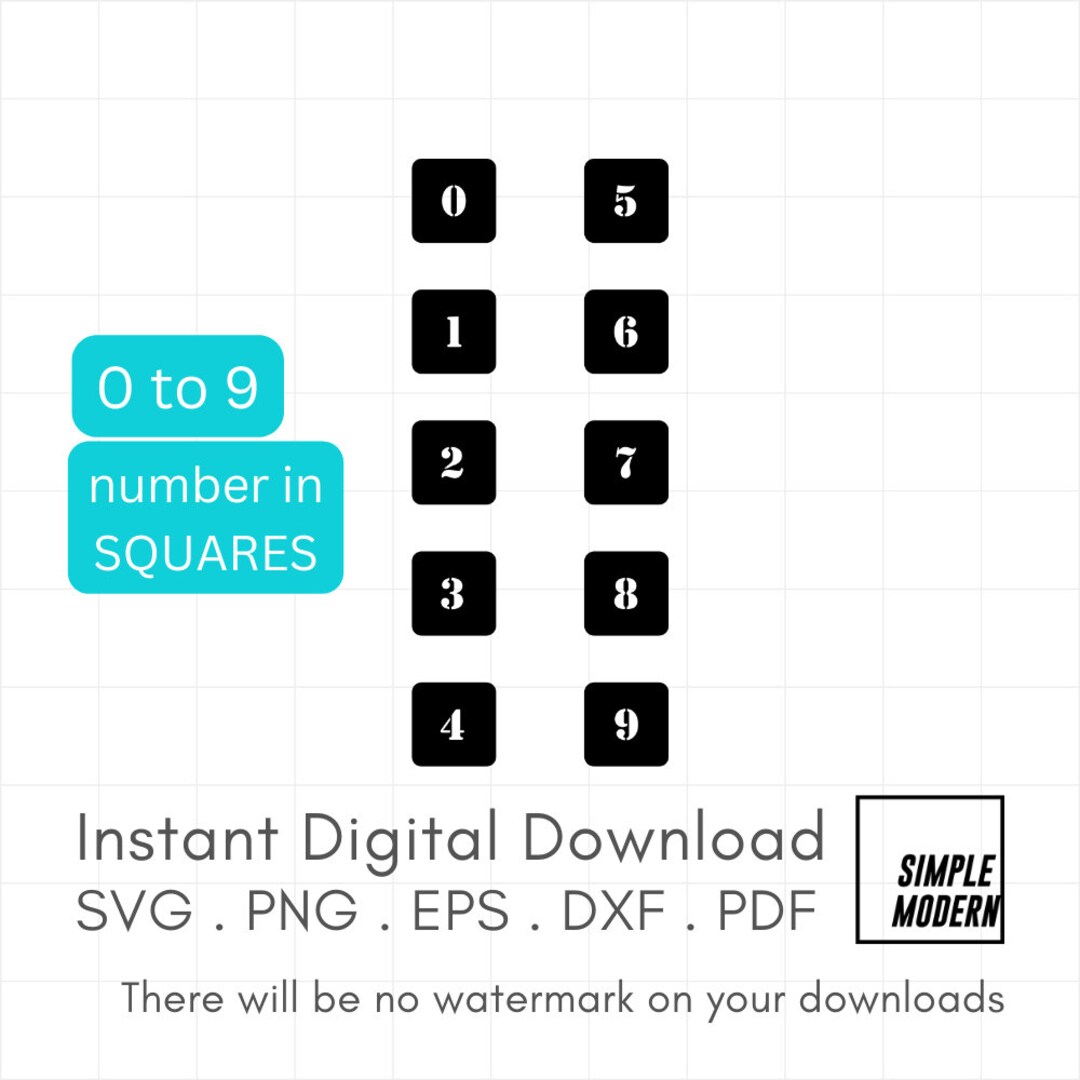 0 to 9 Number SVG File Digits in Squares Instant Digital - Etsy