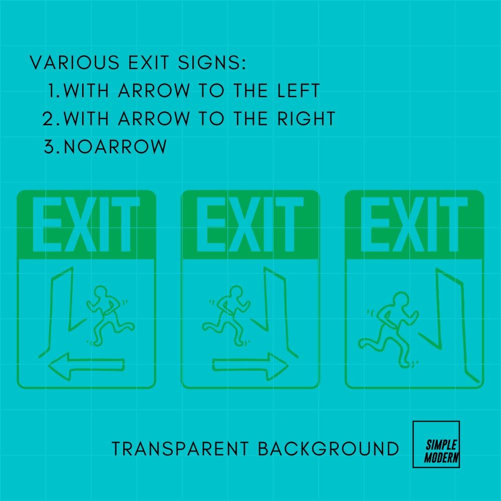 Hand-drawn Exit Sign Set of 3 Designs, Emergency Fire Exit Directional ...
