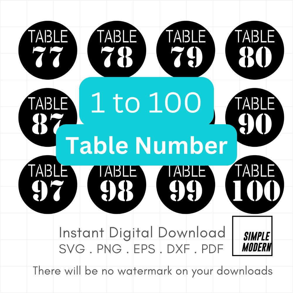 Round Shape Table Number SVG Files, Instant Download Simple Minimal ...