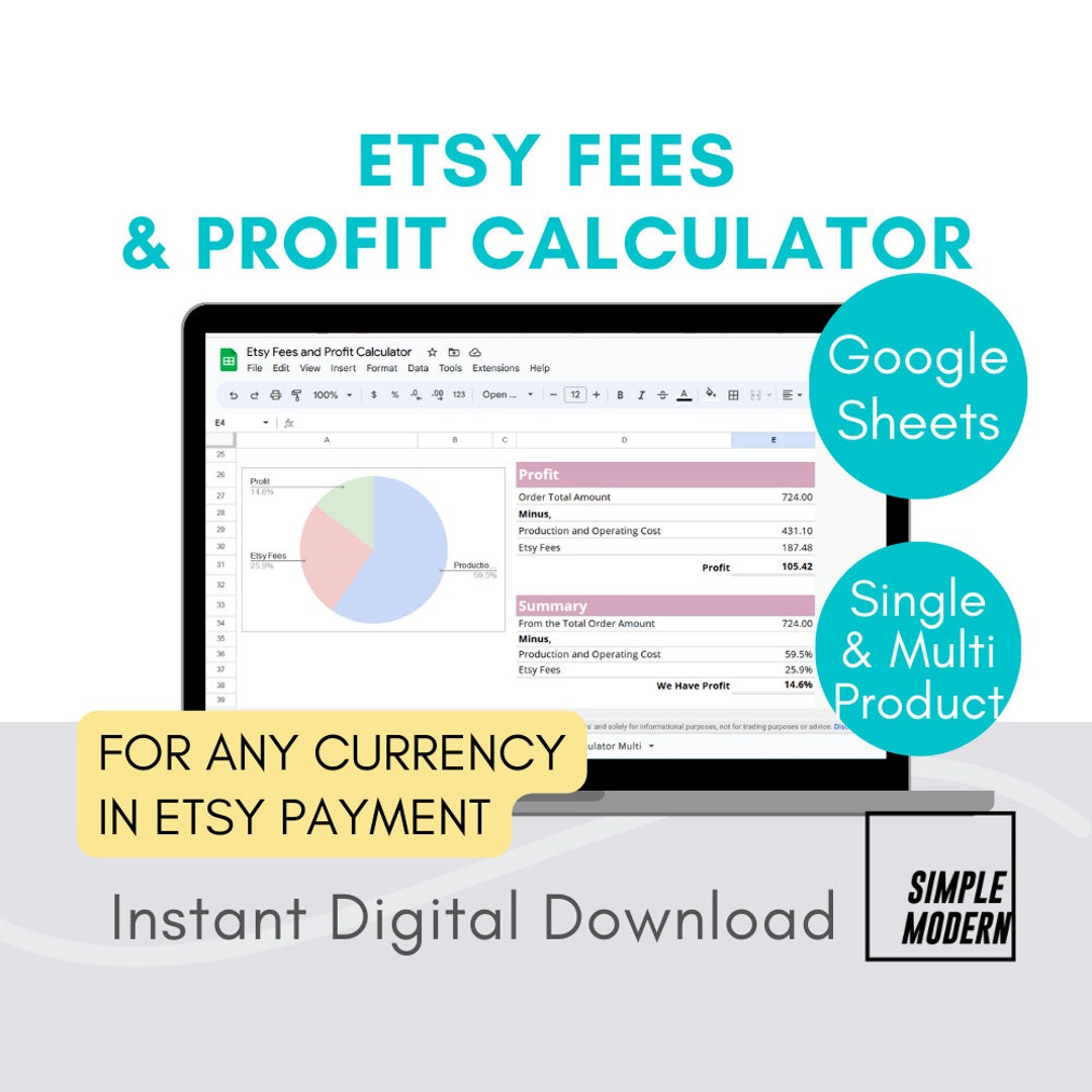 Etsy Fees and Profit Calculator Google Sheets Spreadsheet Template ...