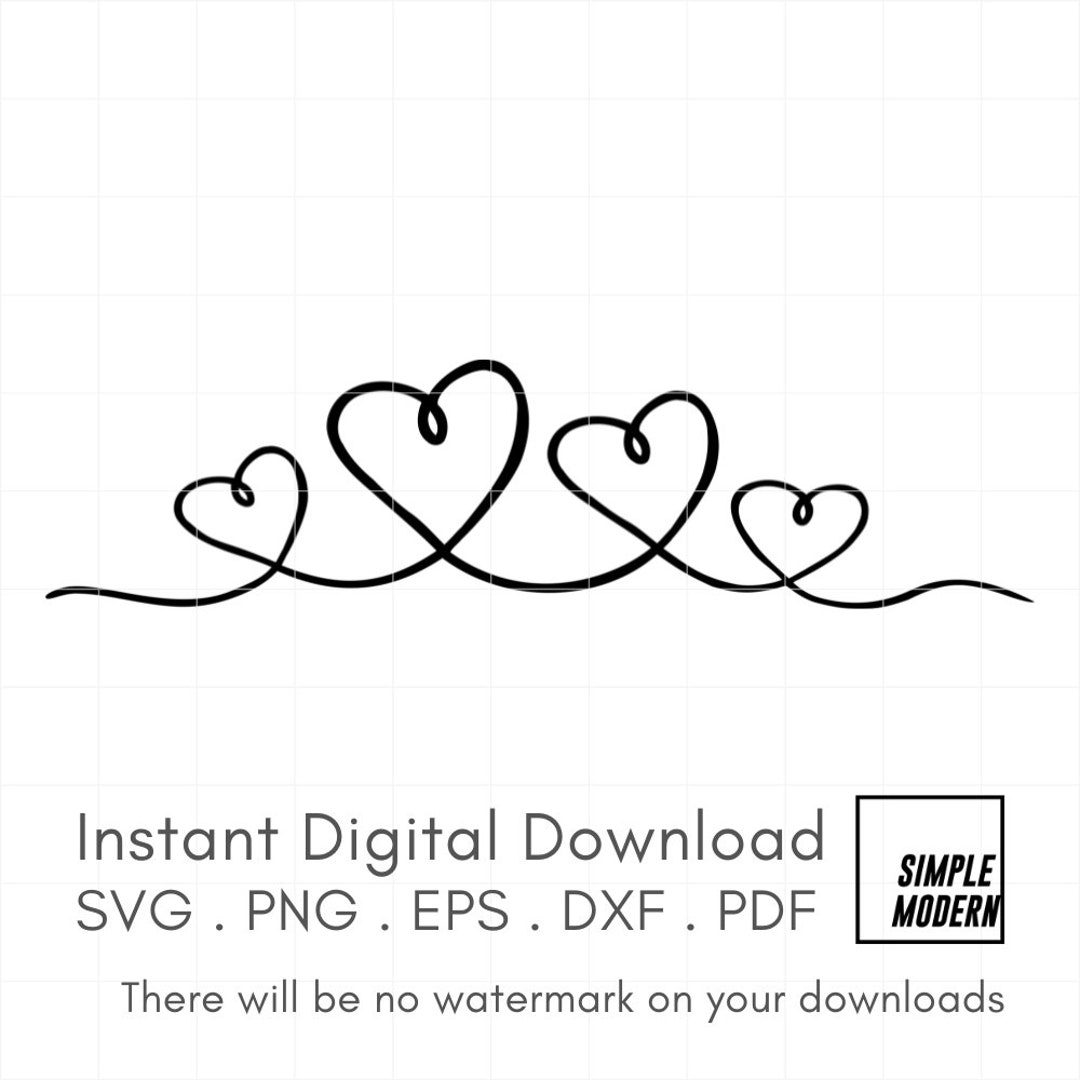 Hand Drawn Four Heart SVG File for Cutting and Printing, Instant ...