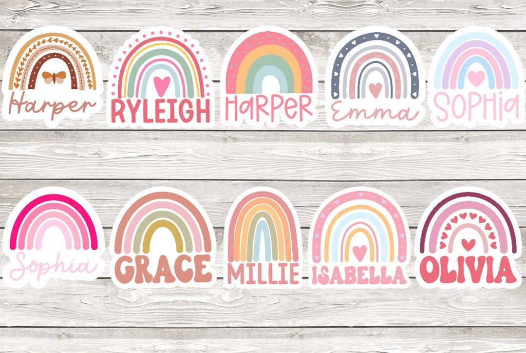 Personalized Rainbow Name Sticker for Girls, Custom Name Label for ...
