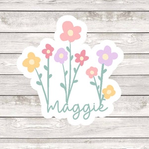 Personalized Flower Name Sticker, Custom Name Label for Water Bottle ...