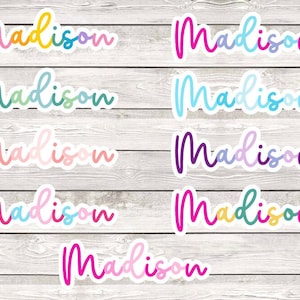 Personalized Rainbow Name Sticker: Cursive Decal for Water Bottle - Etsy