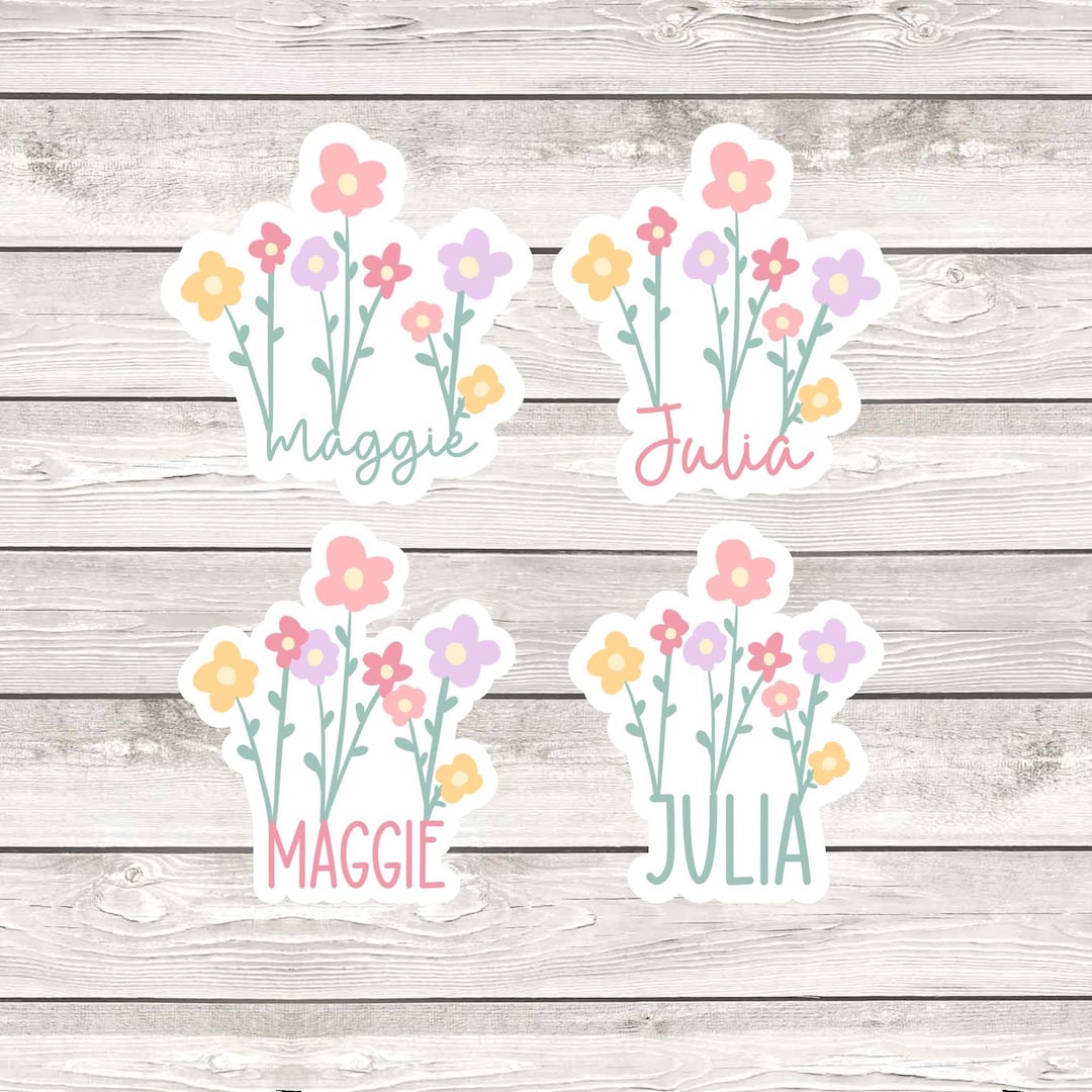 Personalized Flower Name Sticker, Custom Name Label for Water Bottle ...