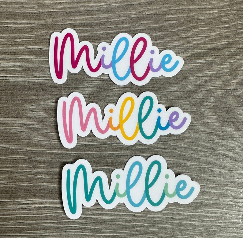 Personalized Rainbow Name Sticker: Cursive Decal for Water Bottle - Etsy