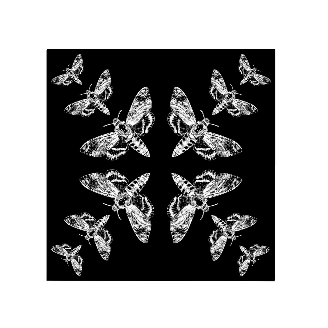 Death Head Moths/ Mulitple Colours/ 21.5x21.5 Inches/ Hand Made Bandana/ Occult/ Large Bandana ...