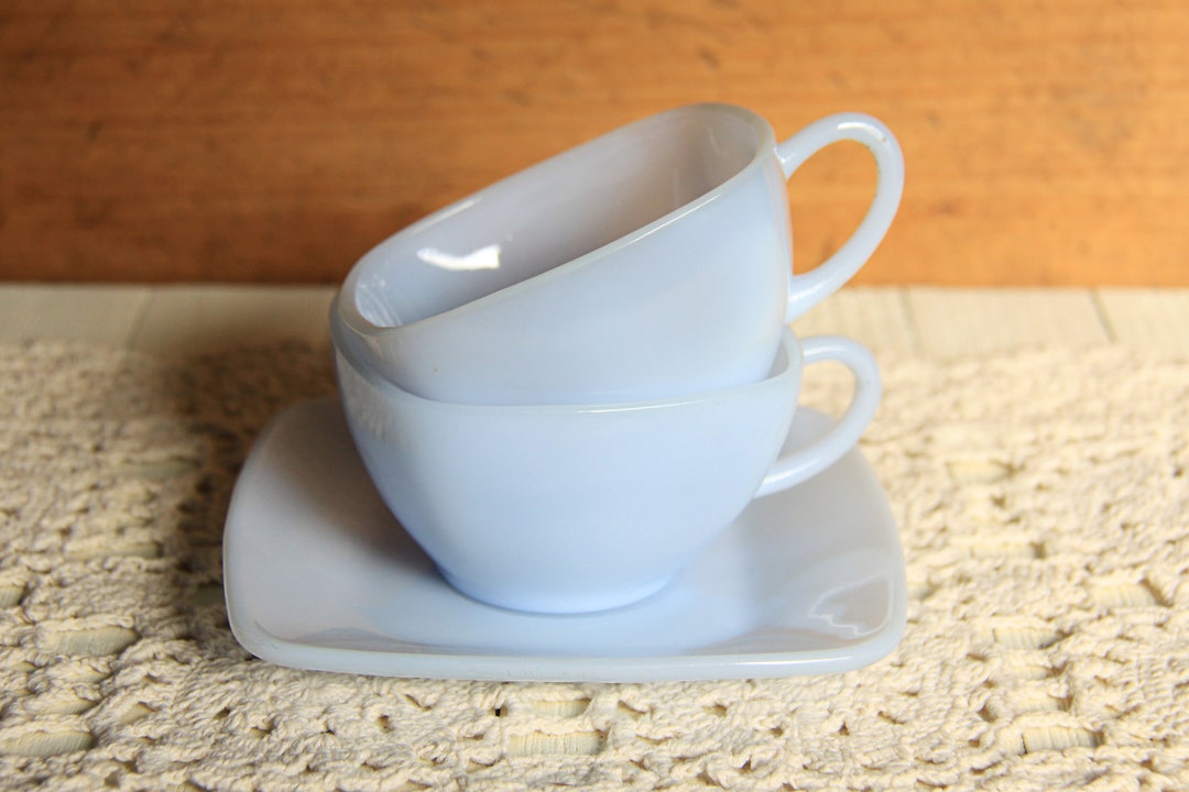 Vintage Fire King Azurite Blue Milk Glass Tea Cup and Saucer - Etsy