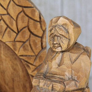Vintage Folk Art Wood Carving – Old Couple Fireplace Scene by Marcel ...