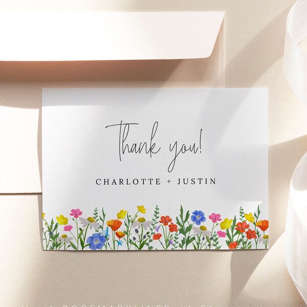 Wildflower Thank You Card - Etsy