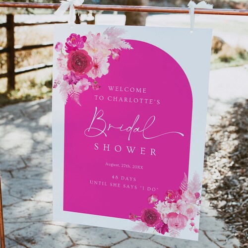 Hot Pink Custom Sign Template Blush Bubblegum Pink Floral - Etsy