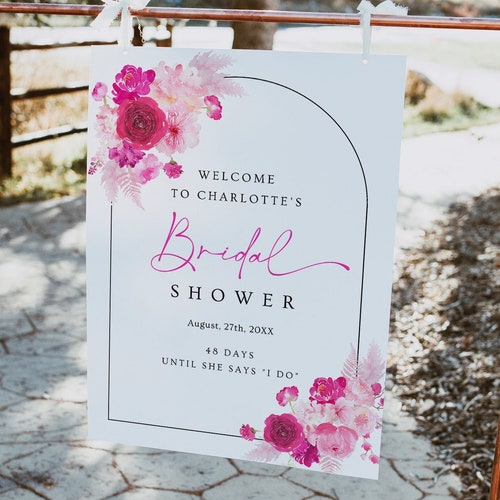 Hot Pink Bridal Shower Welcome Sign Template Pink Welcome - Etsy