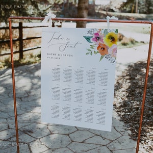 Orange Pink Yellow Floral Seating Chart Template, Coral Wedding Seating ...