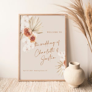 Burnt Orange Boho Welcome Sign Template, Pampas Grass Wedding Welcome ...