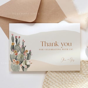 Desert Thank You Card Template, Cactus Wedding Thank You Cards, Earthy ...
