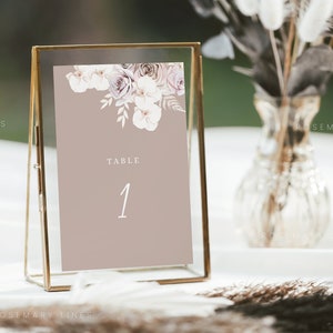 Dusty Rose Table Numbers, Boho Mauve Table Number Template, Dried ...