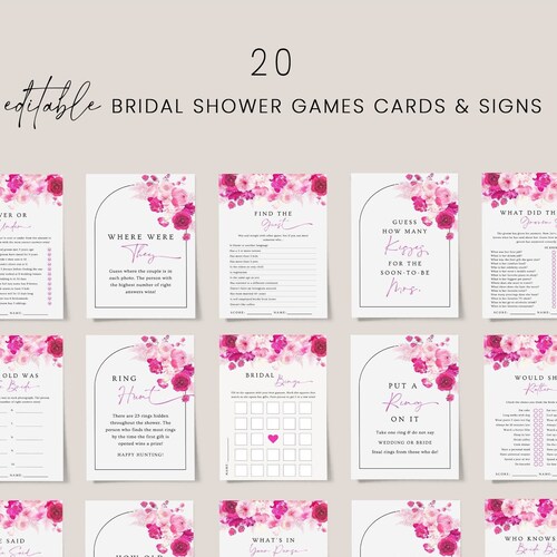 Pink Floral Bridal Shower Games Hot Pink Floral Bridal Games - Etsy ...