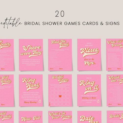 Pink Orange Bridal Shower Games Bundle Template Hot Pink - Etsy