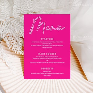 Modern Hot Pink Menu Template, Pink Wedding Menu, Bright Pink Bridal ...
