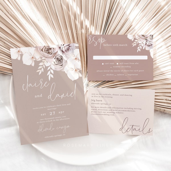 Mauve Wedding Invitation - Etsy