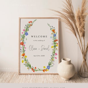 Wildflower Welcome Sign Template, Spring Colorful Boho Floral Wedding ...