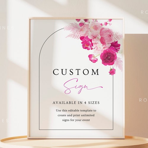 Hot Pink Custom Sign Template Blush Bubblegum Pink Floral - Etsy