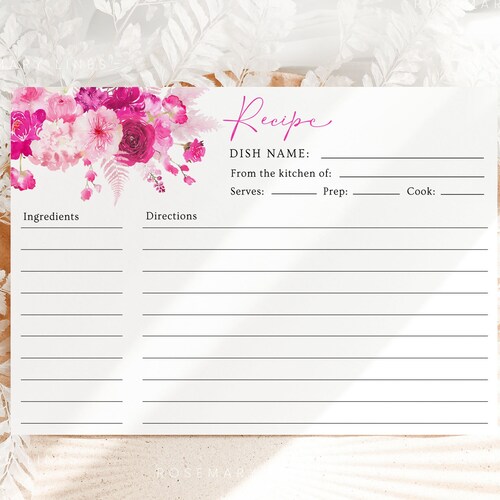 Red and Pink Recipe Cards Hot Pink Recipe Card Template Red - Etsy
