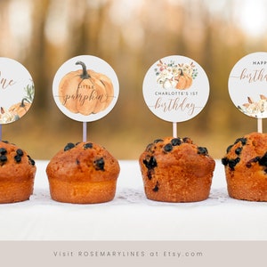 Pumpkin Cupcake Toppers Template, Boho Fall Birthday Cupcake Topper ...