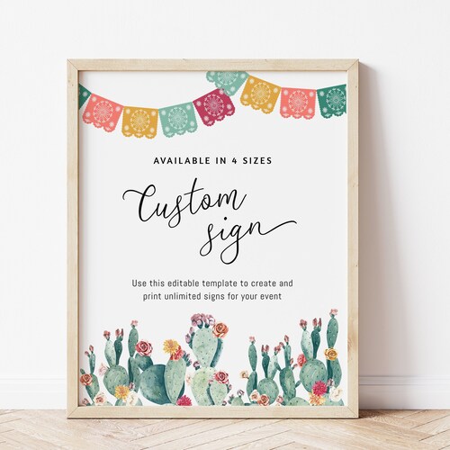 Cactus Banner Template Fiesta Editable Sign Mexican Bridal - Etsy