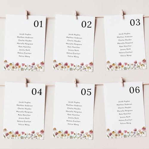 Wildflower Wedding Seating Chart Card Wildflower Wedding - Etsy