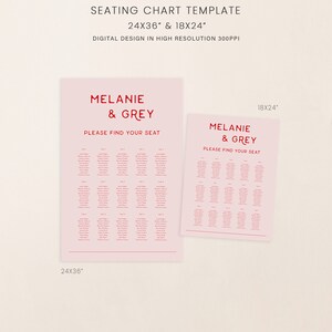 Pink Retro Seating Chart Template, Pink and Red Wedding Seating Chart ...