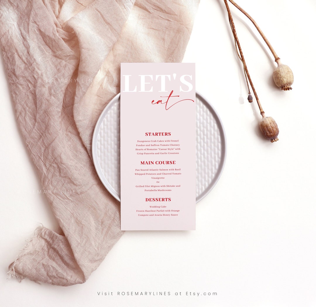 Pink and Red Menu Template, Modern Bold Wedding Menu, Hot Pink Menu ...