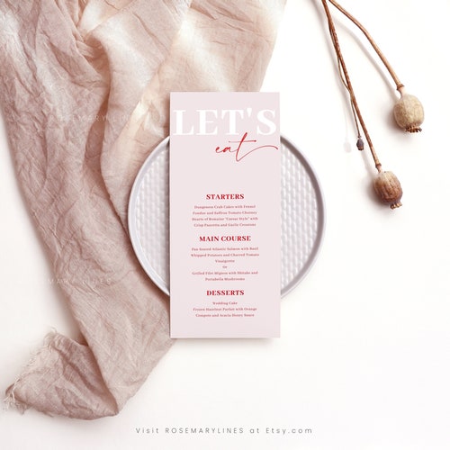 Pink and Red Script Dinner Menu Modern Bold Wedding Menu - Etsy