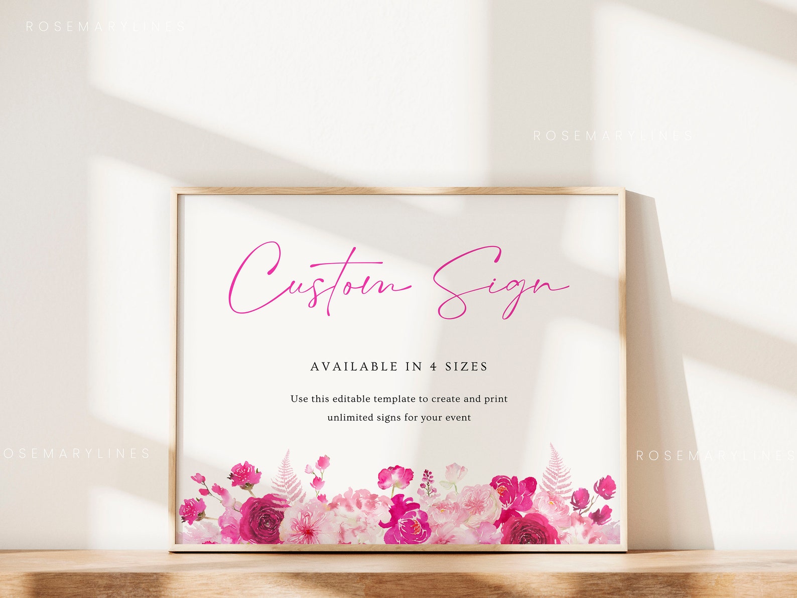 Hot Pink Custom Sign Template Blush Bubblegum Pink Floral - Etsy