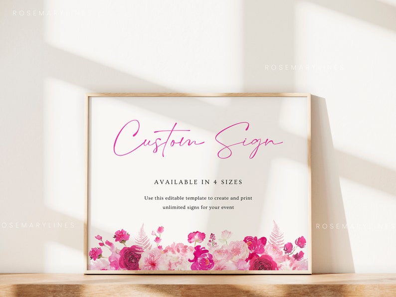 Hot Pink Custom Sign Template Blush Bubblegum Pink Floral - Etsy