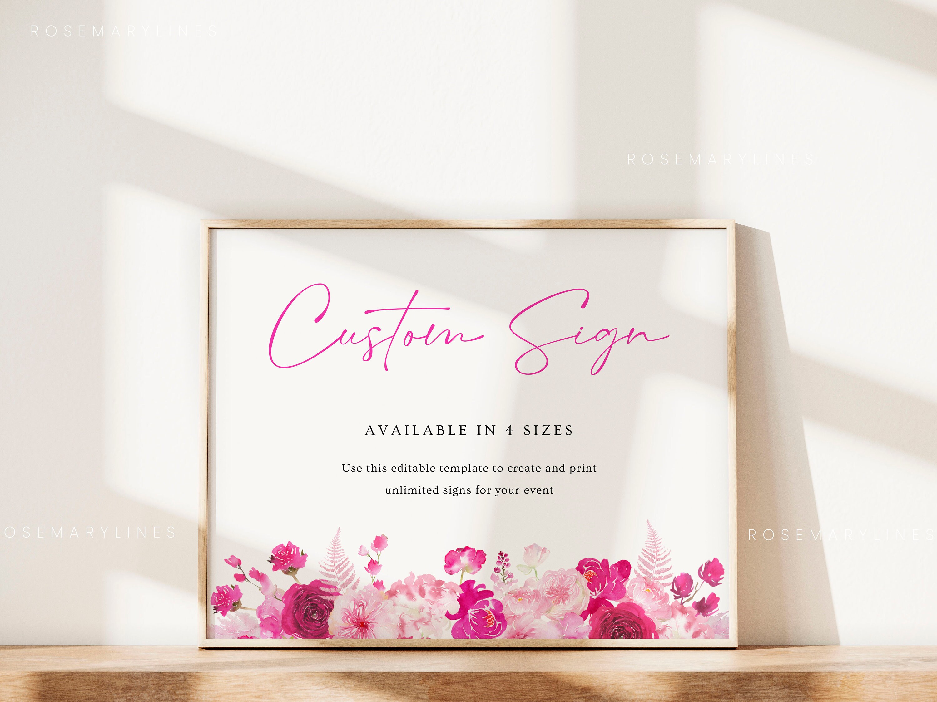Hot Pink Custom Sign Template Blush Bubblegum Pink Floral - Etsy