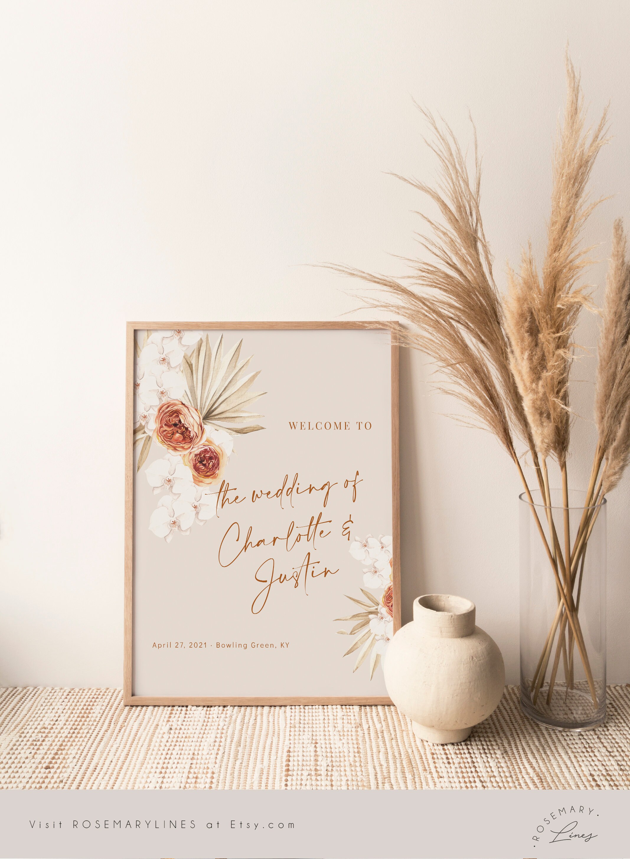 Burnt Orange Boho Welcome Sign Template Pampas Grass Wedding - Etsy