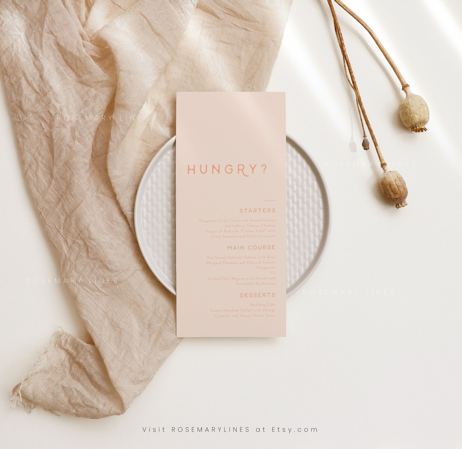 Peach Menu Cards Coral Wedding Menu Template Pastel Bridal - Etsy