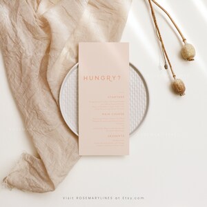 Peach Menu Cards, Coral Wedding Menu Template, Pastel Bridal Shower ...