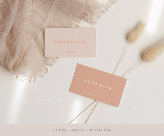 Peach Place Cards Coral Place Card Template Pastel Wedding | Etsy
