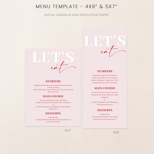 Pink and Red Menu Template, Modern Bold Wedding Menu, Hot Pink Menu ...